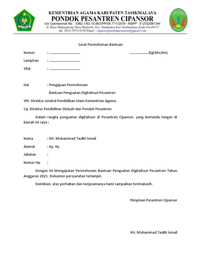 Surat Permohonan Bantuan | PDF