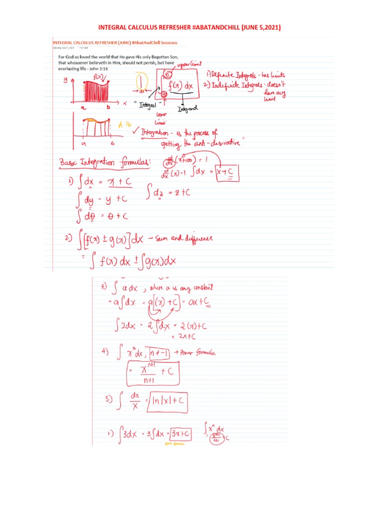 Integral Calculus Refresher | PDF