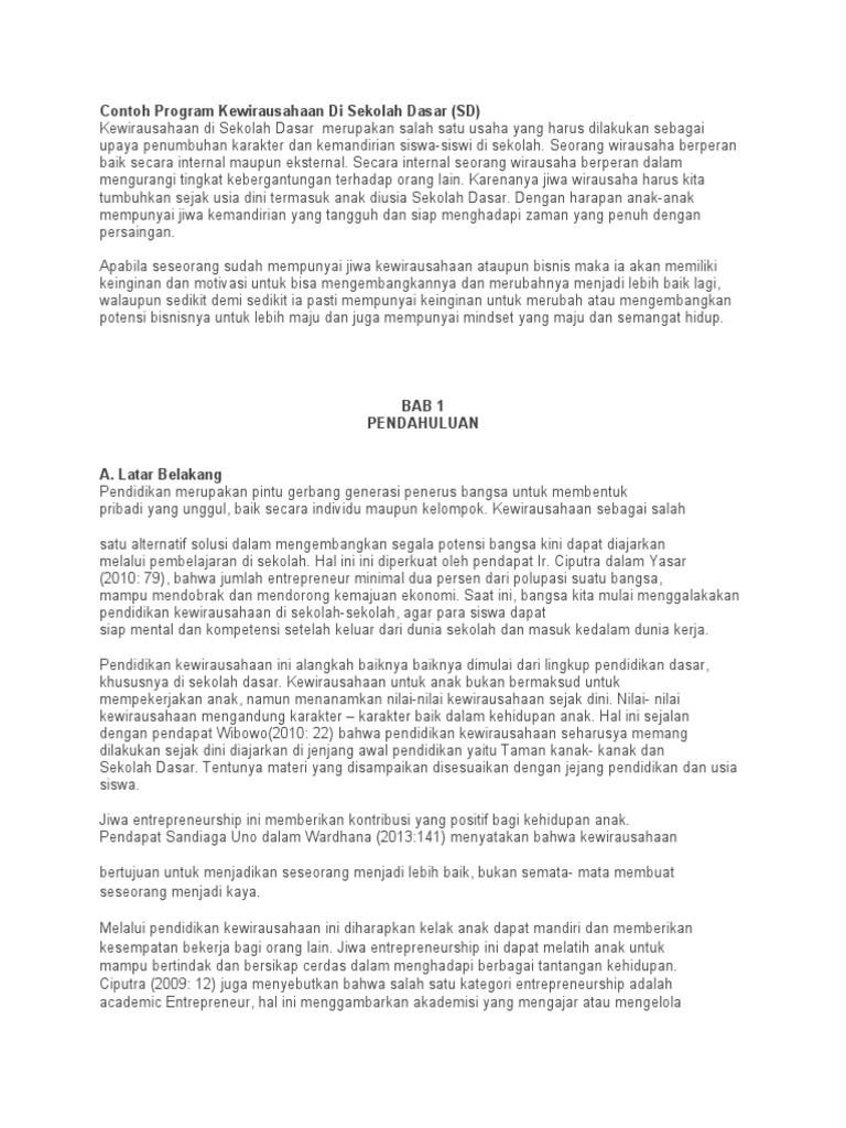 Contoh Program Kewirausahaan Di Sekolah Dasar | PDF