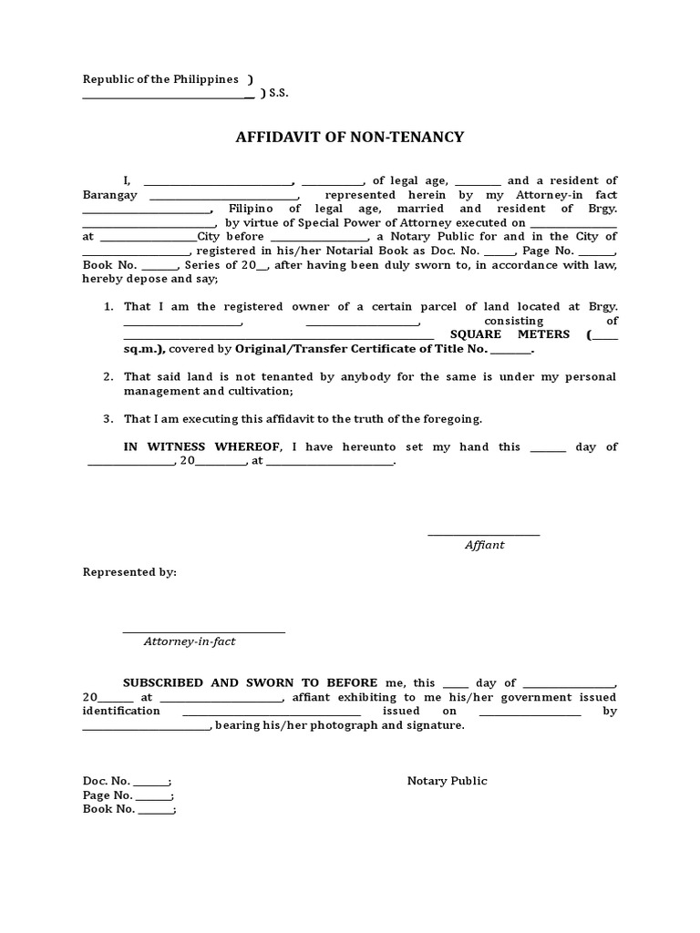 Affidavit of Non-Tenancy Sample | PDF | Law