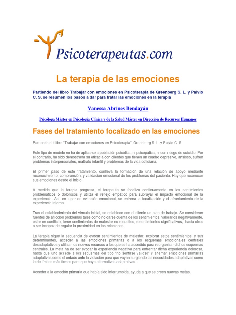 La Terapia De Las Emociones Pdf Las Emociones Psicoterapia