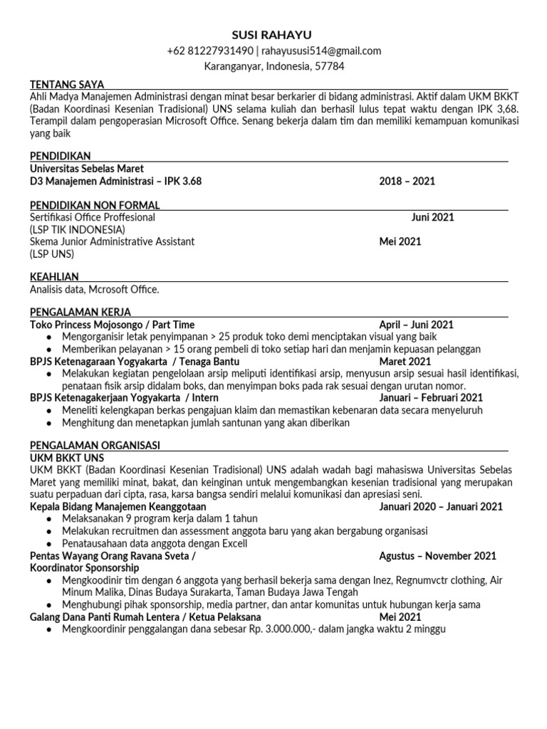 (B. Indonesia) Template CV Ats | PDF