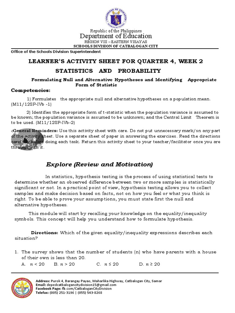 Hypothesis Testing in Statistics Week 2 | PDF | Student's T Test ...