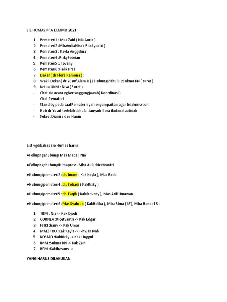 Jobdesk Sie Humas | PDF