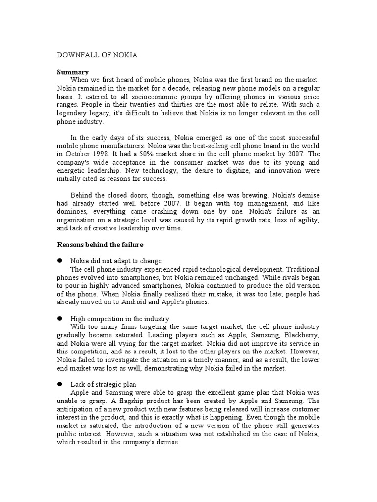 Nokia's Downfall | PDF | Nokia | Apple Inc.