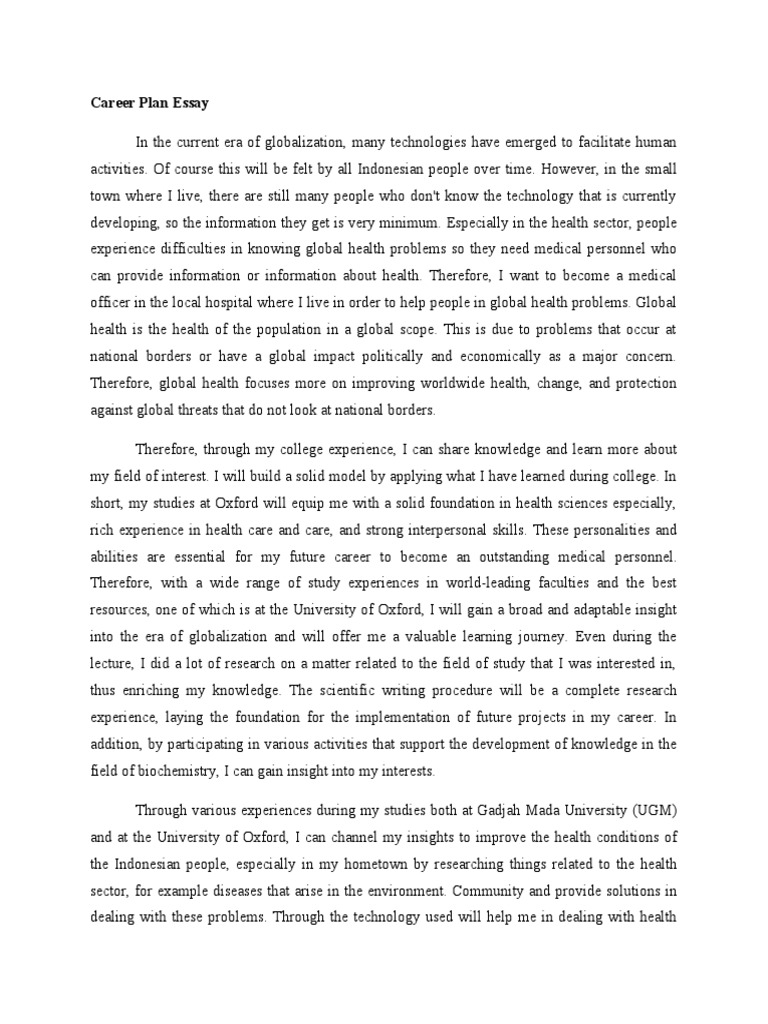 Career Plan Essay | PDF | Global Health | Insight