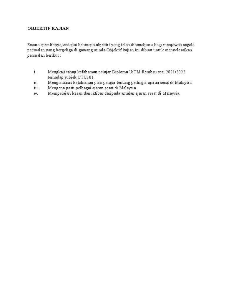 Objektif Kajian - Ctu101 | PDF