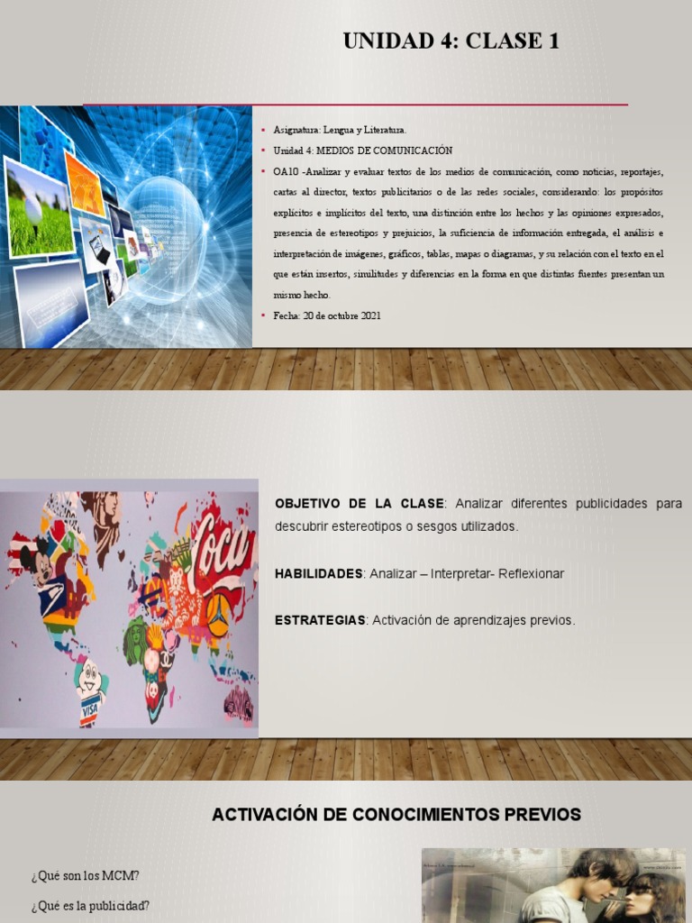 CLASE 1- 8° Lenguaje (Unidad 3) | PDF | Publicidad | Estereotipos