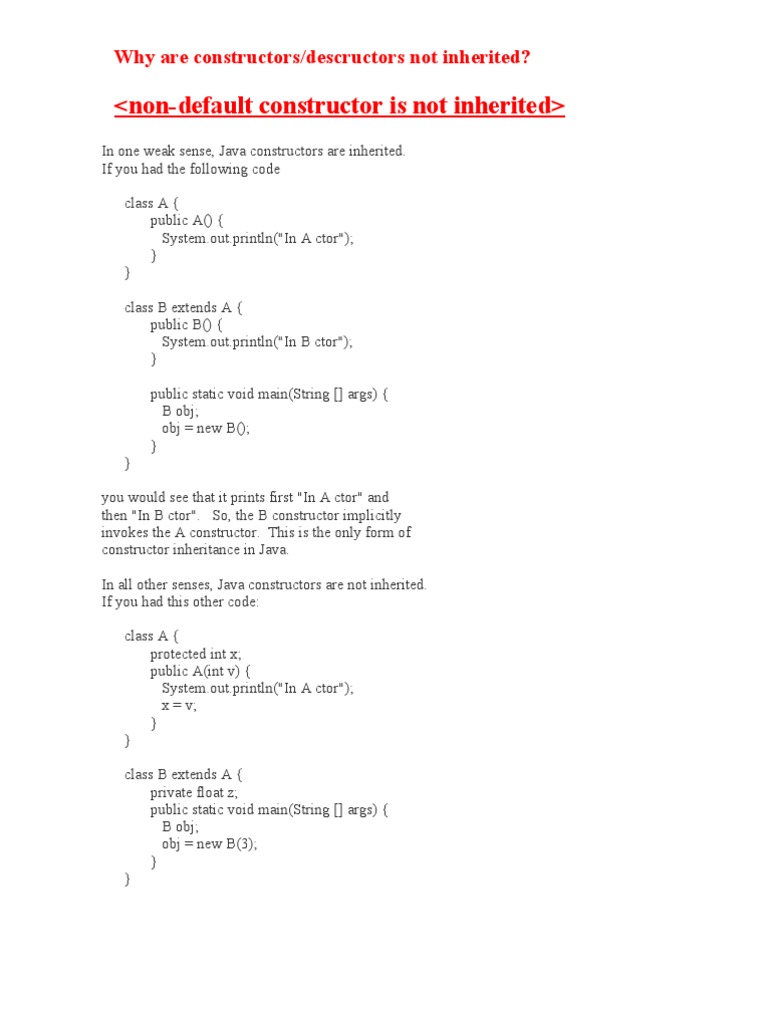 Non Default Constructors Are Not Inherited Pdf Constructor Object Oriented Programming