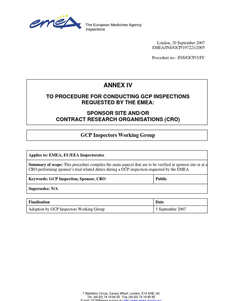 EMEA - AnnexIV - Procedure For Conducting GCP Inspections Requested by ...