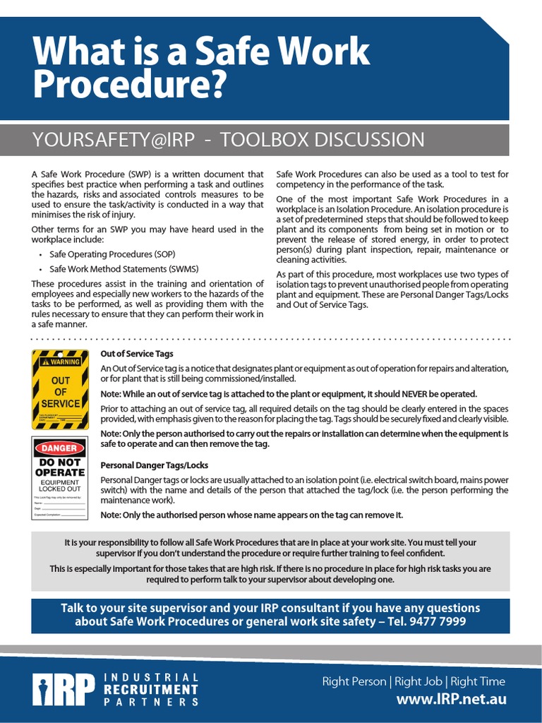 Safe Work Procedures Overview | PDF | Working Conditions | Labor Relations