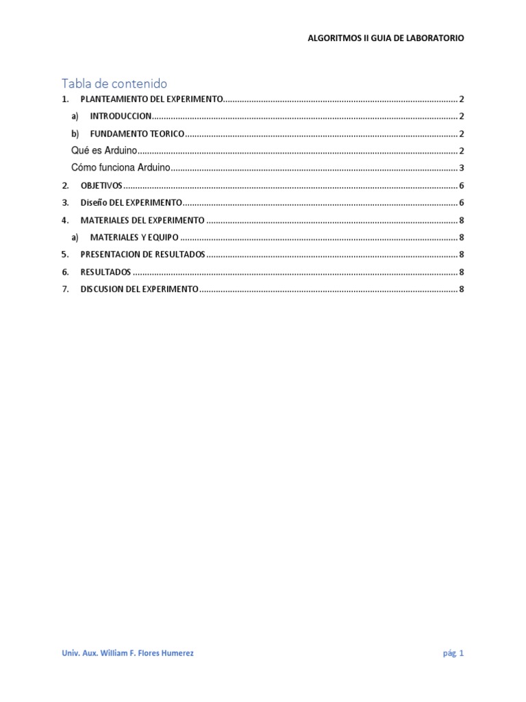 Tabla de Contenido: Algoritmos Ii Guia de Laboratorio | PDF | Arduino ...