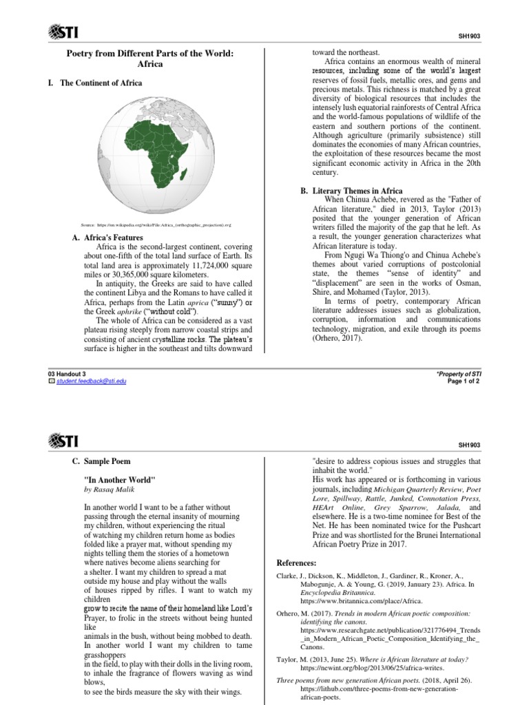 Poetry From Different Parts of The World: Africa | PDF | Africa