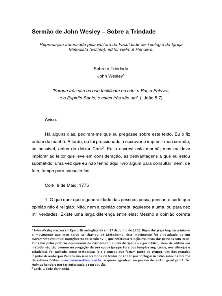 Sermão de John Wesley Sobre A Trindade | PDF | Trindade | Deus