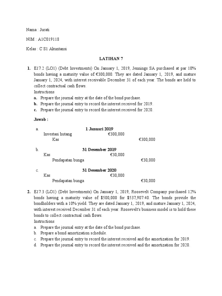 A1C019118 Jurati Latihan7 | PDF | Bonds (Finance) | Discounting