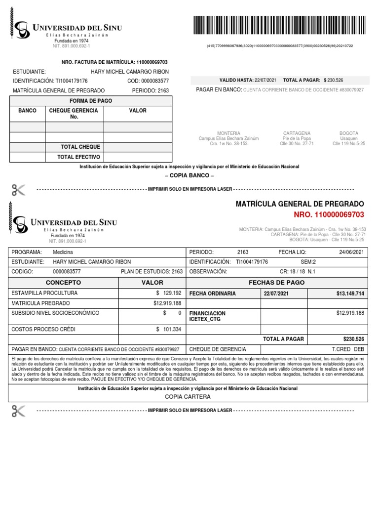 Pago Unisinu Icetex | PDF