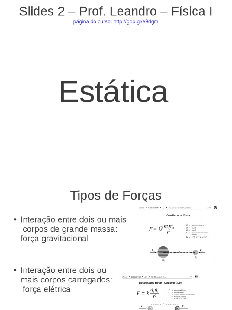 Forças em equilíbrio estático: slides sobre tipos de forças, definição ...