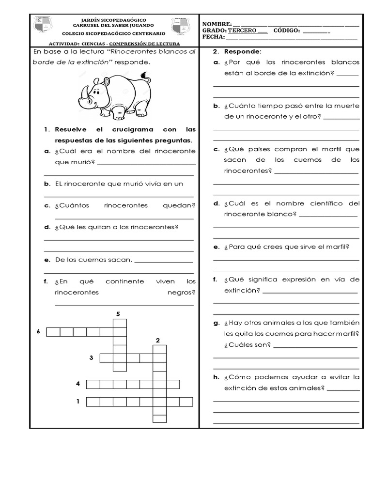 Comprensión de Lectura Ciencias | PDF | Rinoceronte