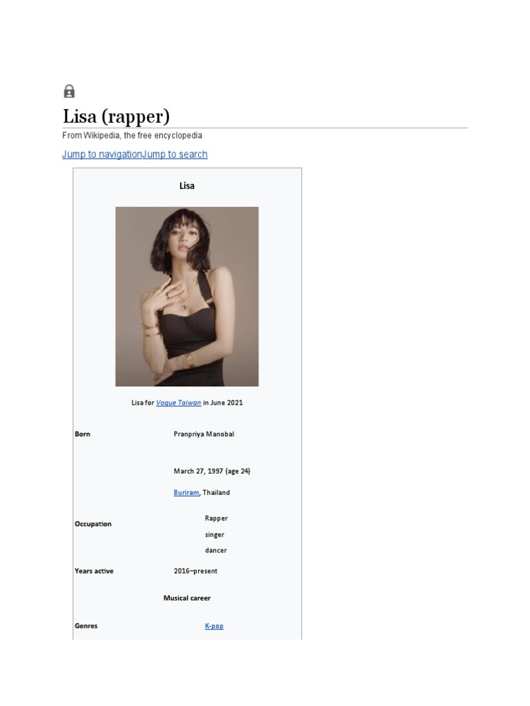 Lisa (Rapper) : Jump To Navigation Jump To Search | PDF