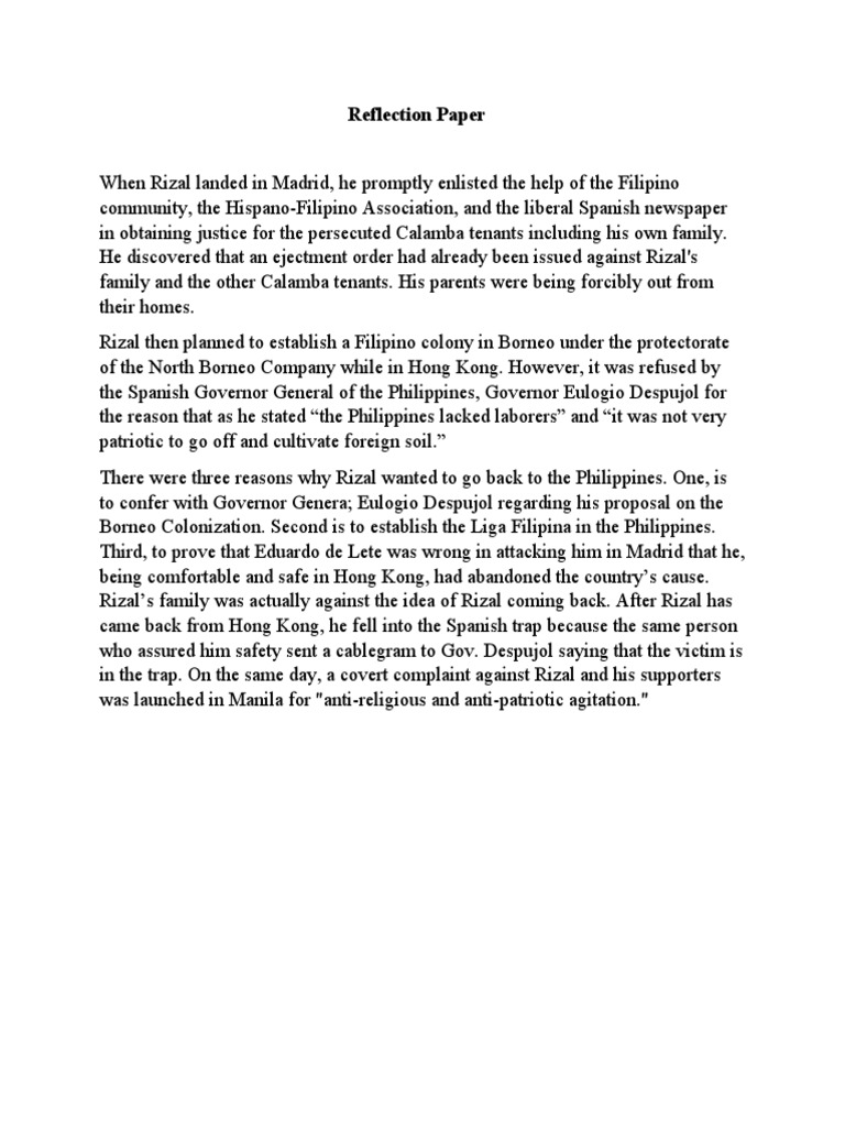 A Reflection on Rizal's Return to the Philippines and the Events that ...