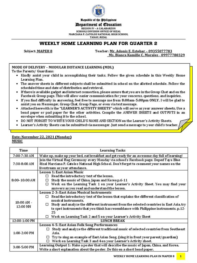 WHLP - Mapeh 8 - Quarter 2 | PDF | Learning | Parenting
