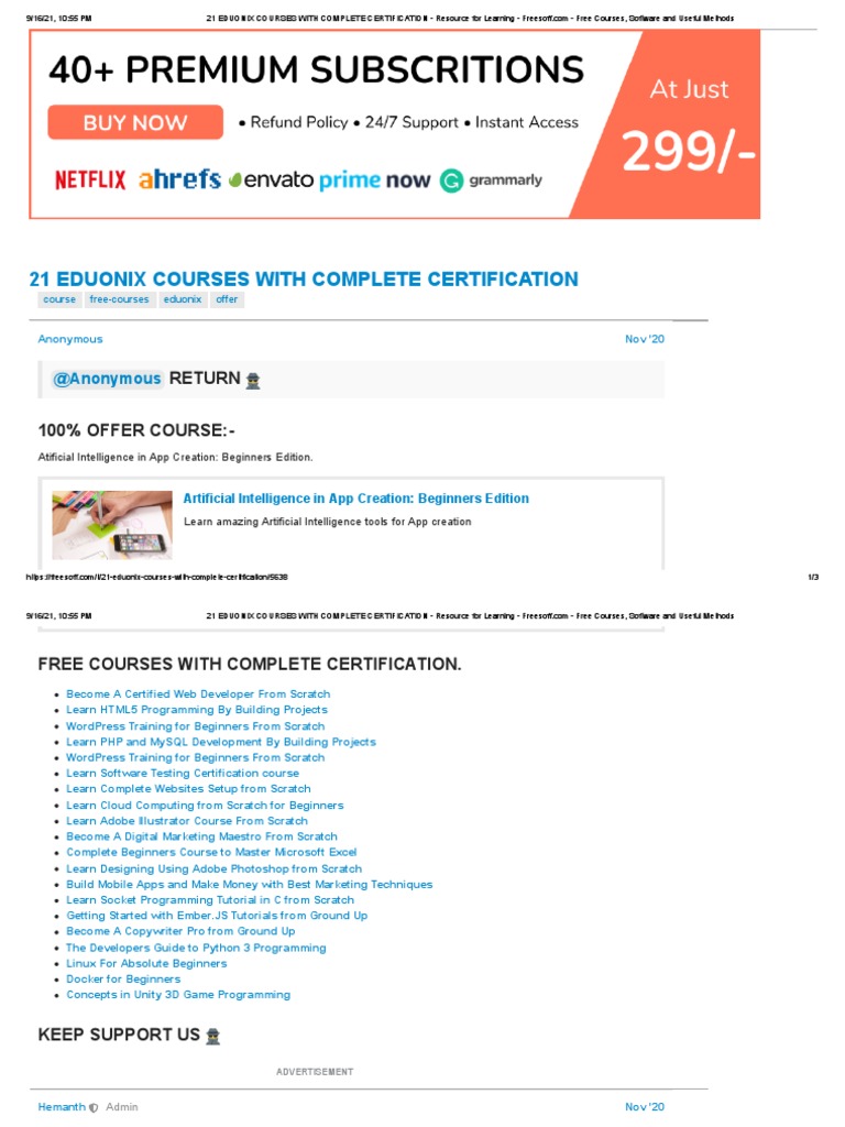 21 EDUONIX COURSES WITH COMPLETE CERTIFICATION - Resource For Learning ...