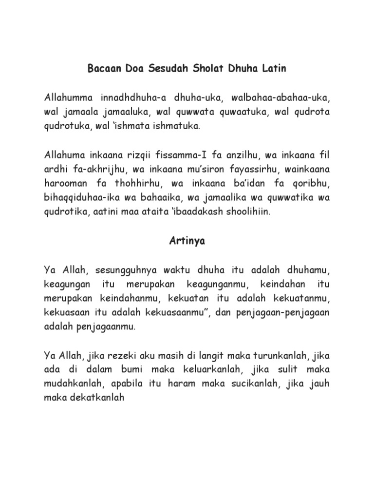 Bacaan Doa Sesudah Sholat Dhuha Latin | PDF