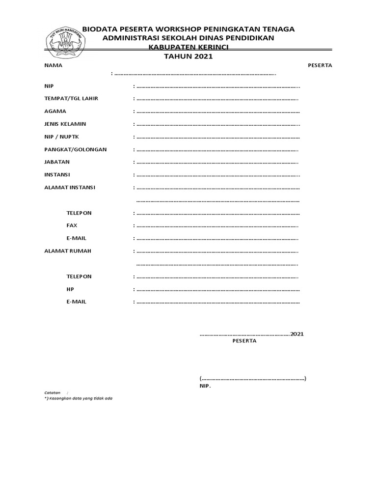 Biodata Peserta Workshop Peningkatan Tenaga Administrasi Sekolah Dinas ...