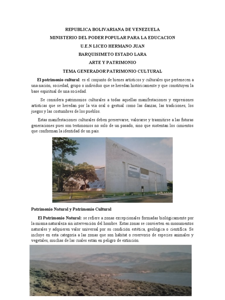 1er Año Arte y Patrimonio Tercer Lapso Hermano Juan | PDF | Museo | Bienes (Ley)