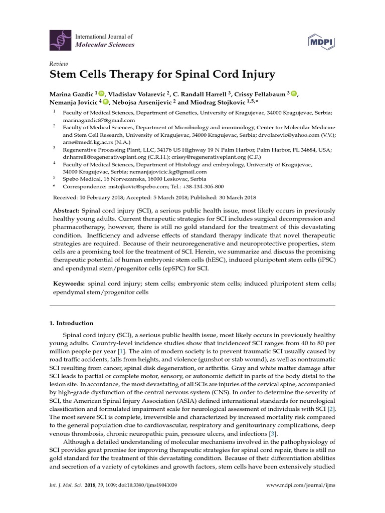 Stem Cells Therapy For Spinal Cord Injury 2018 | PDF | Embryonic Stem ...