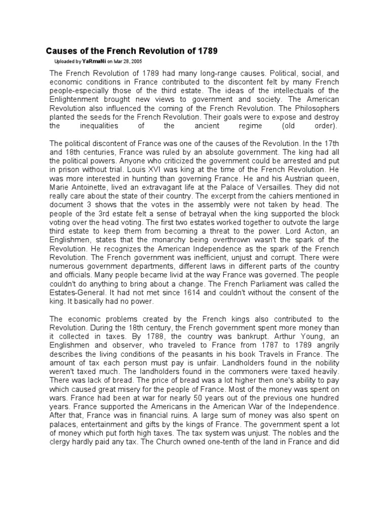 Causes of The French Revolution of 1789 | PDF | French Revolution | Liberty