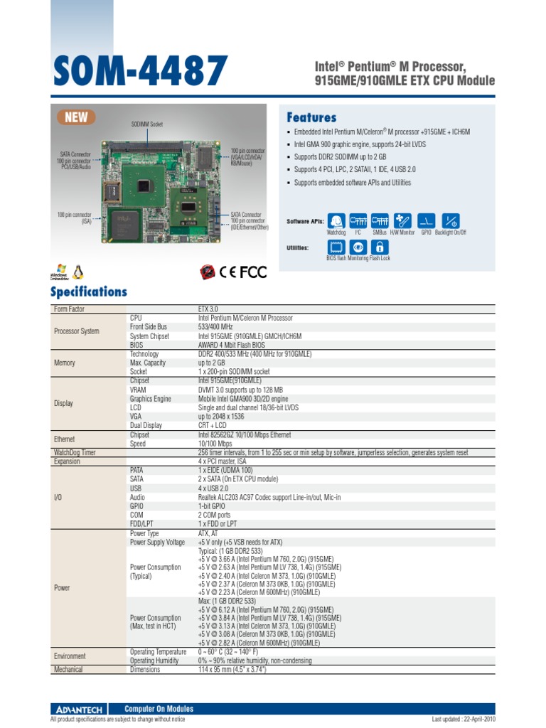 Features: Intel Pentium M Processor, 915GME/910GMLE ETX CPU Module | PDF | Bios | Booting