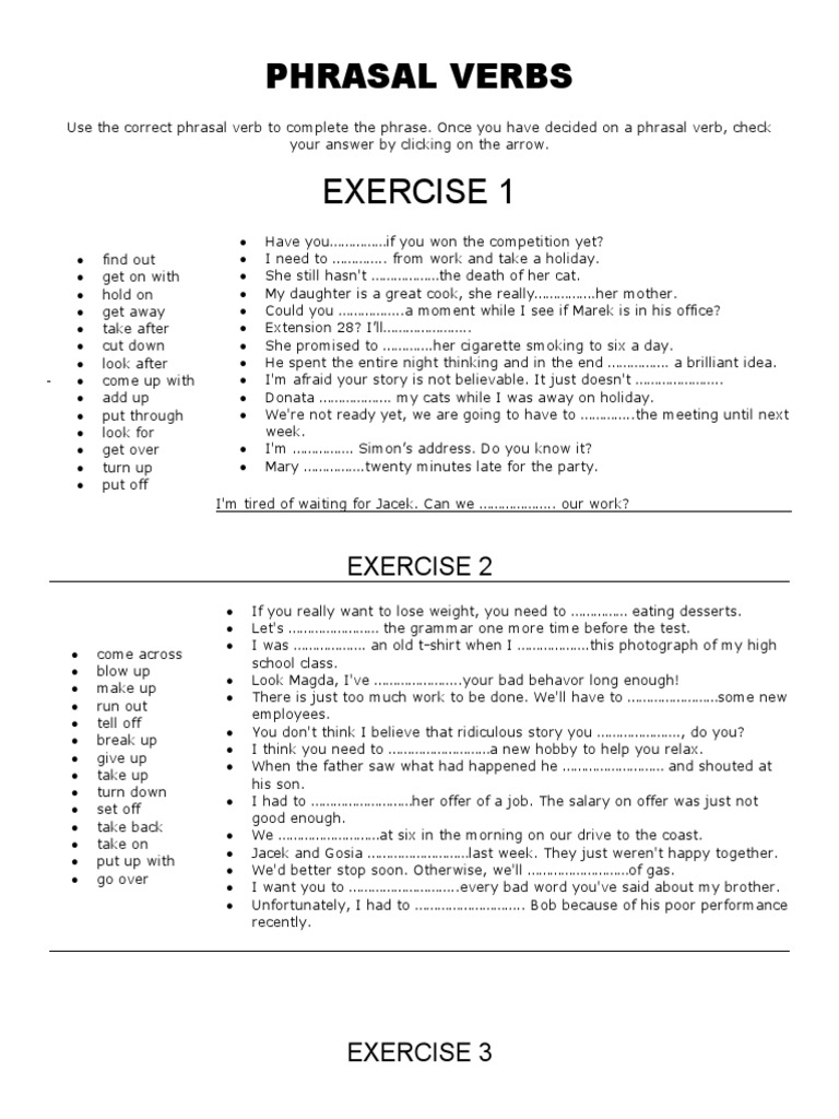 Phrasal Verbs Exercise 1 | PDF