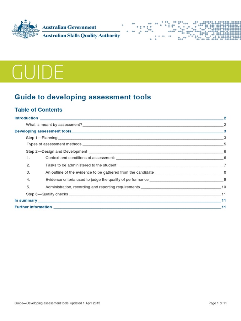 Guide To Developing Assessment Tools | PDF | Educational Assessment ...