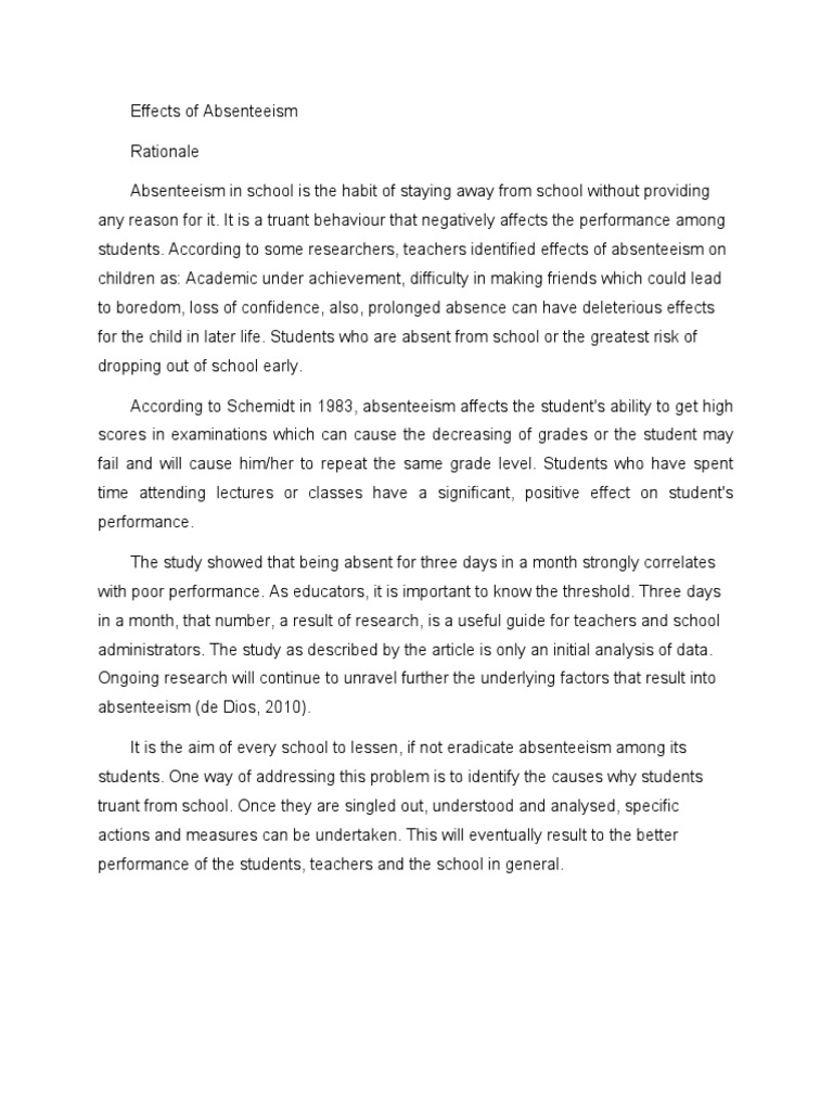 Effects of Absenteeism | PDF