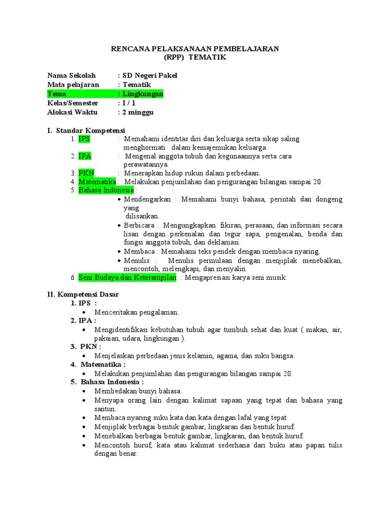 RPP Tema Lingkungan | PDF | Karier & Perkembangan | Kajian Bahasa Asing
