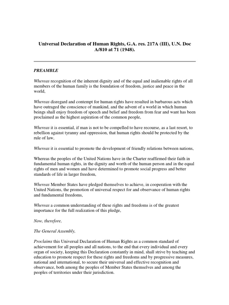 Universal Declaration of Human Rights | PDF | European Convention On ...