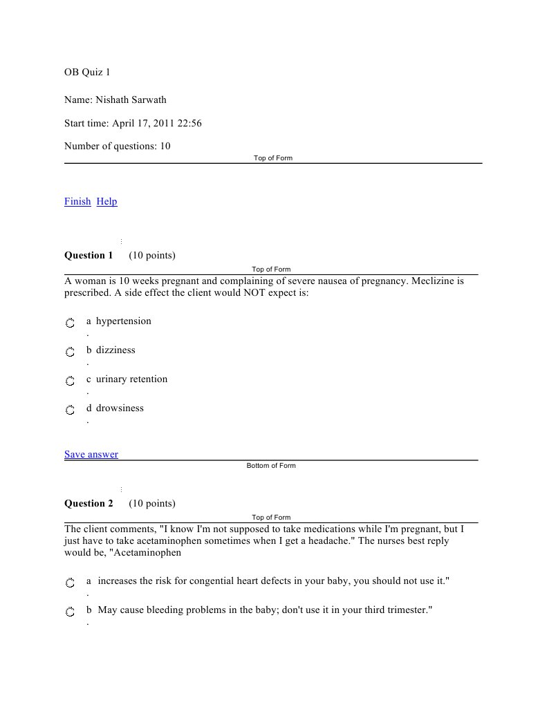 OB Quiz 2 | PDF | Pregnancy | Childbirth