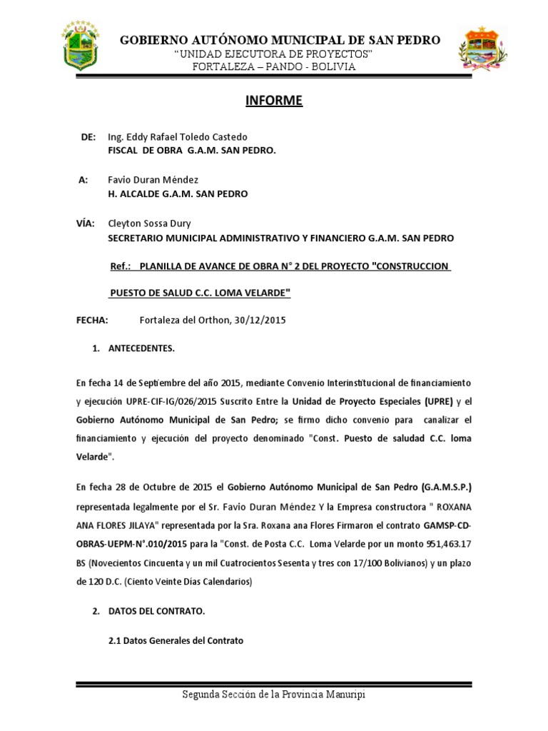 Informe Upre 2 Planilla | PDF | Bolivia