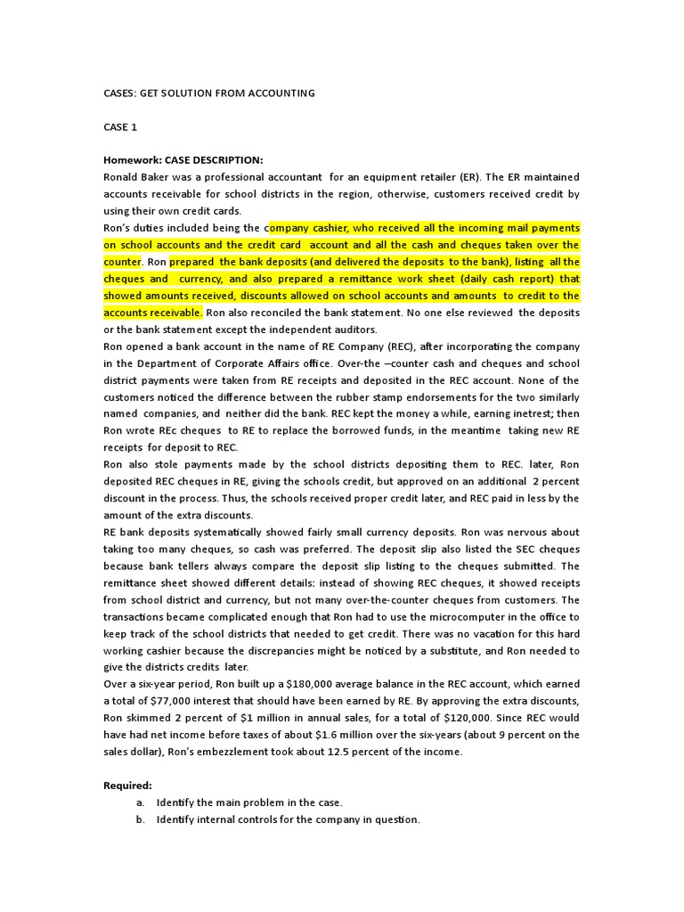 Auditing Case Studies Example | PDF | Cheque | Banks