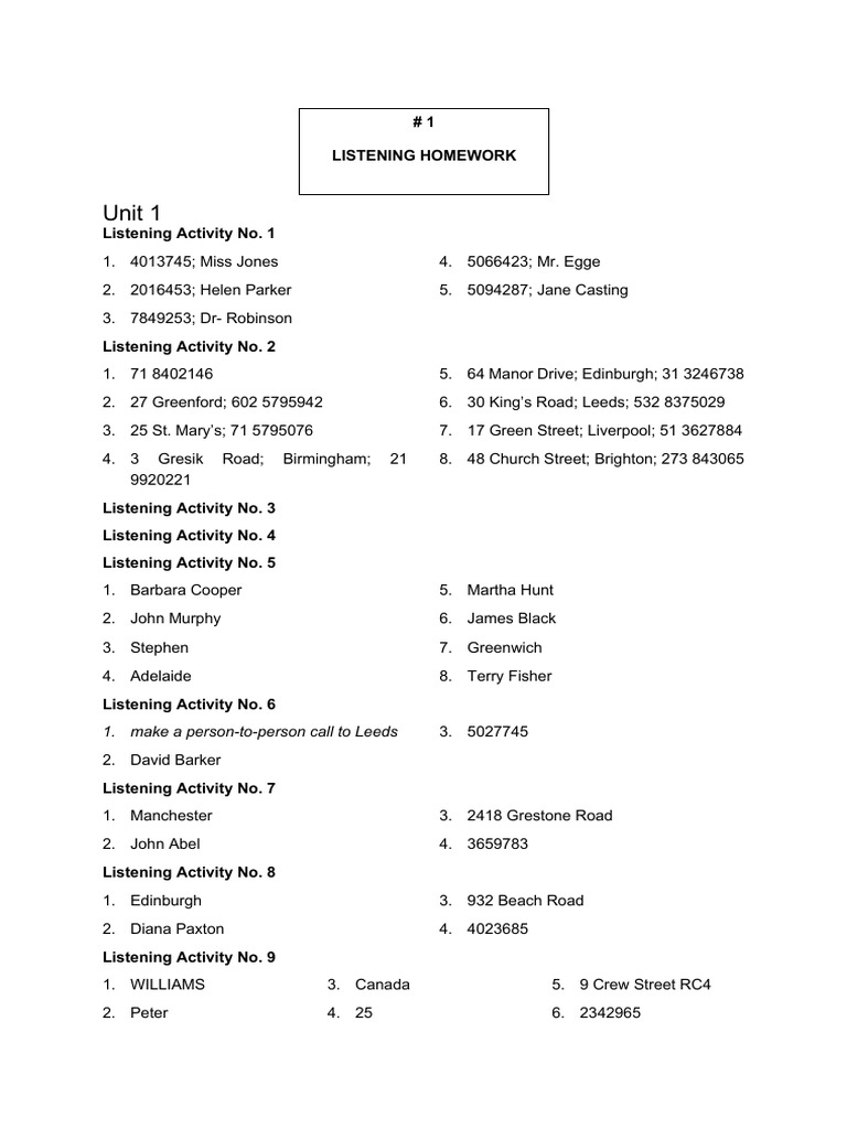 Listening Review 1 - Answers | PDF