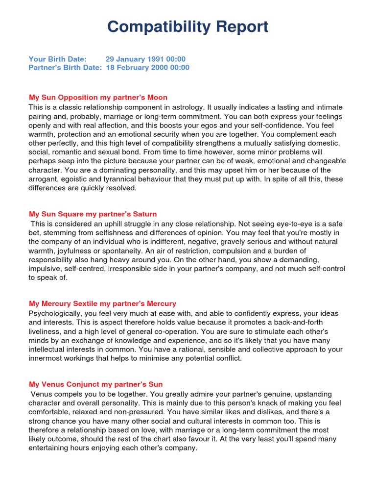 Compatibility Report | PDF | Planets In Astrology | Astronomy