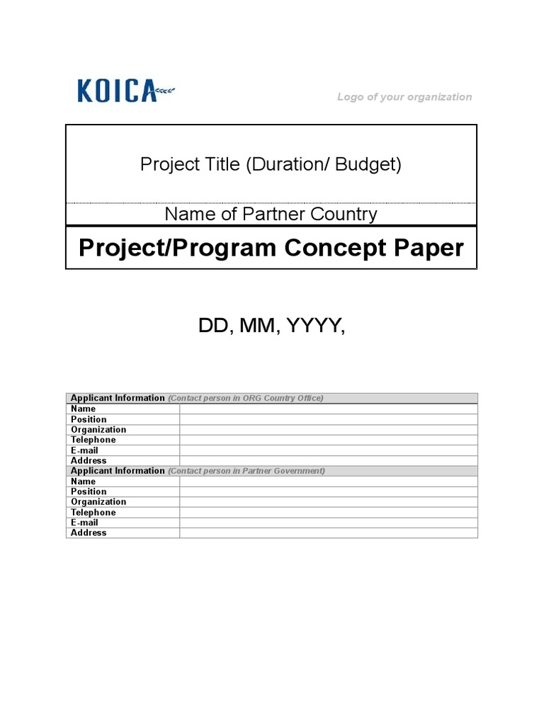Format For KOICA Bilateral Cooperation Project Concept Paper (PCP) - 1 ...