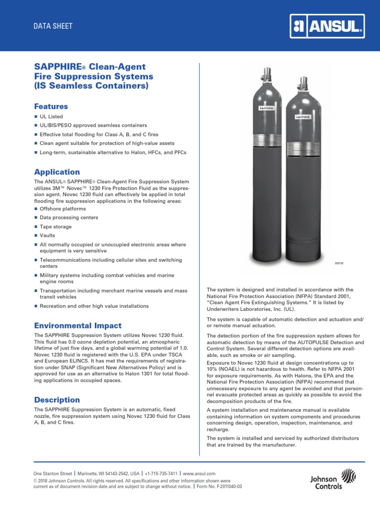 Sapphire Clean-Agent Fire Suppression Systems (IS Seamless Containers ...