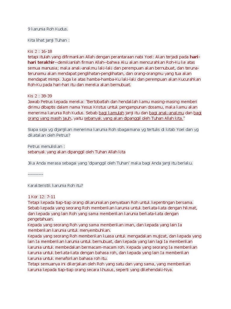 9 Karunia Roh Kudus | PDF