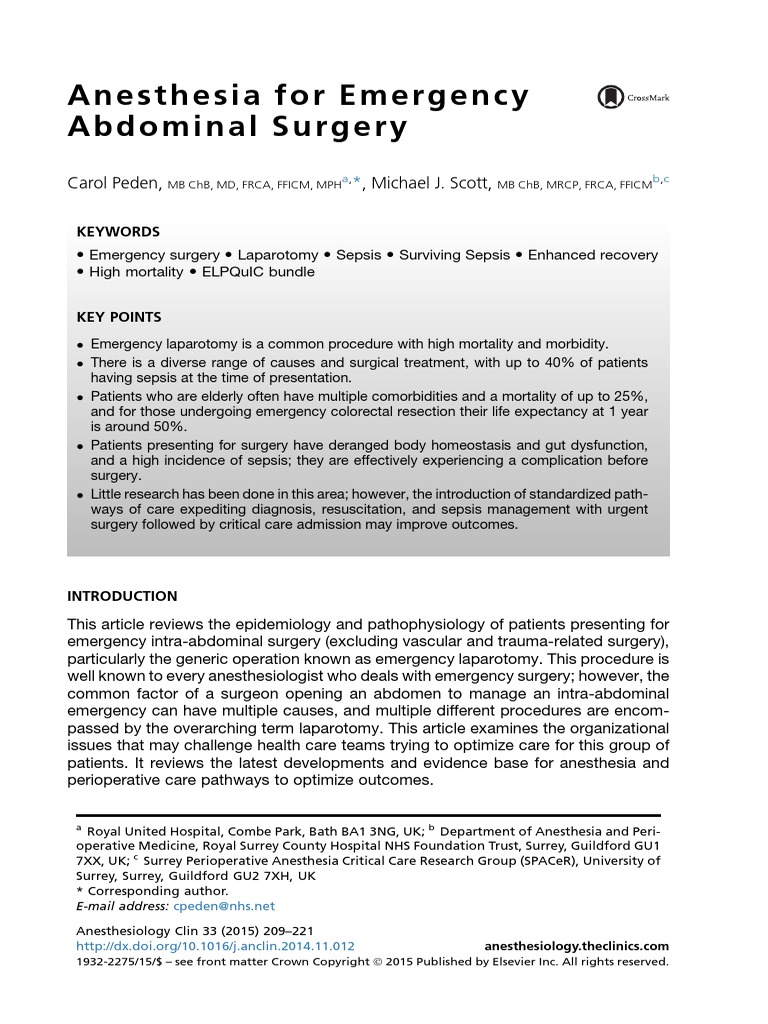 Anesthesiaforemergency Abdominalsurgery: Carol Peden,, Michael J. Scott ...
