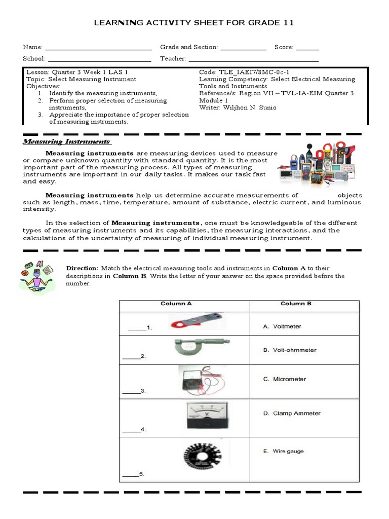 Measuring Instruments: Learning Activity Sheet For Grade 11 | PDF ...