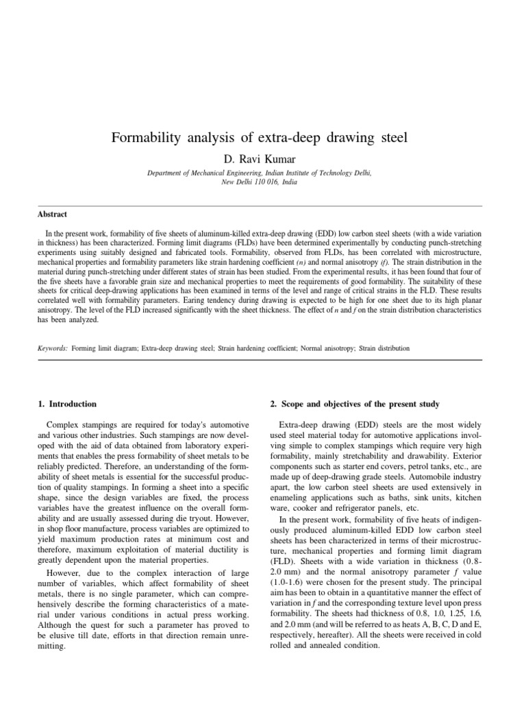 Analysis of Formability in Extra-Deep Drawing Low Carbon Steel Sheets Through Experimental ...