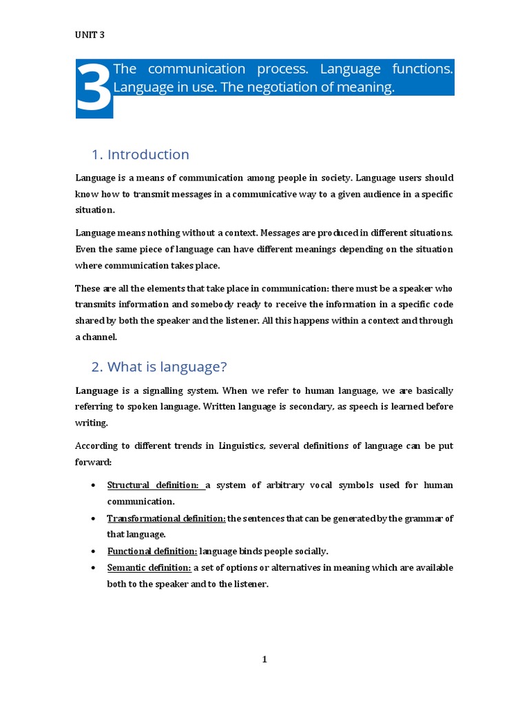 The Communication Process. Language Functions. Language in Use. The Negotiation of Meaning | PDF ...