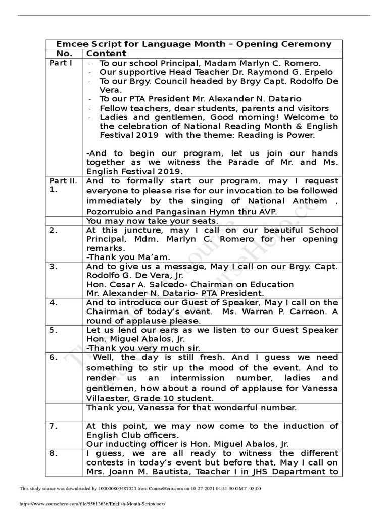 English Month Script | PDF